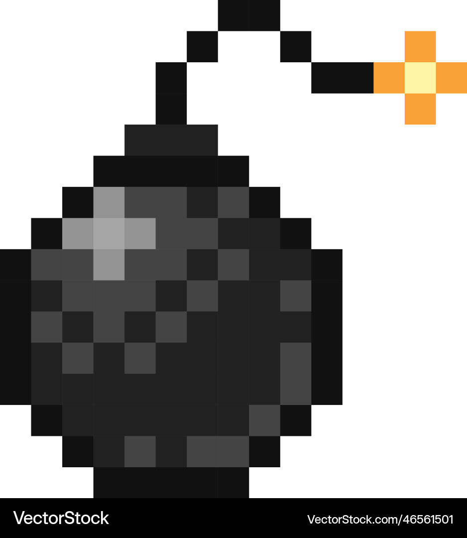 Black bomb pixel art flaming cannonball retro Vector Image