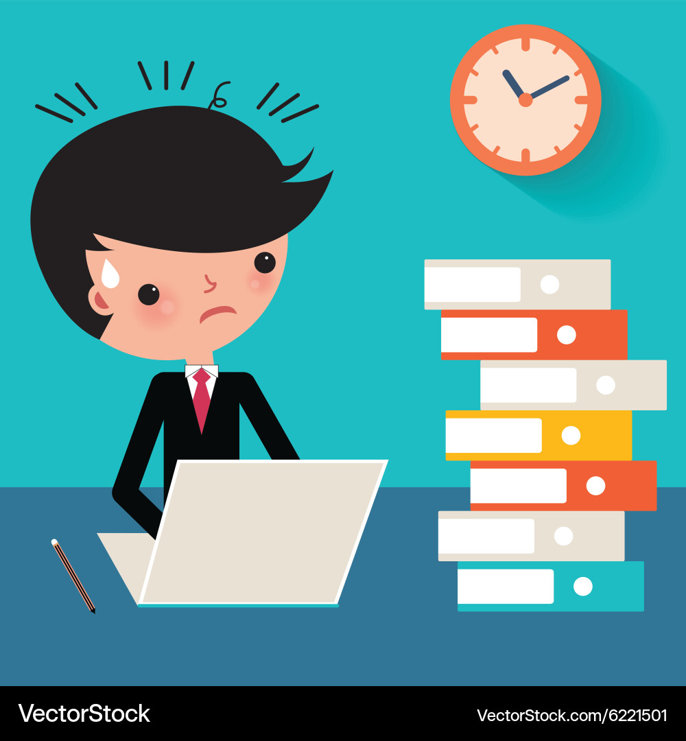 Busy businessman at work cartoon Royalty Free Vector Image
