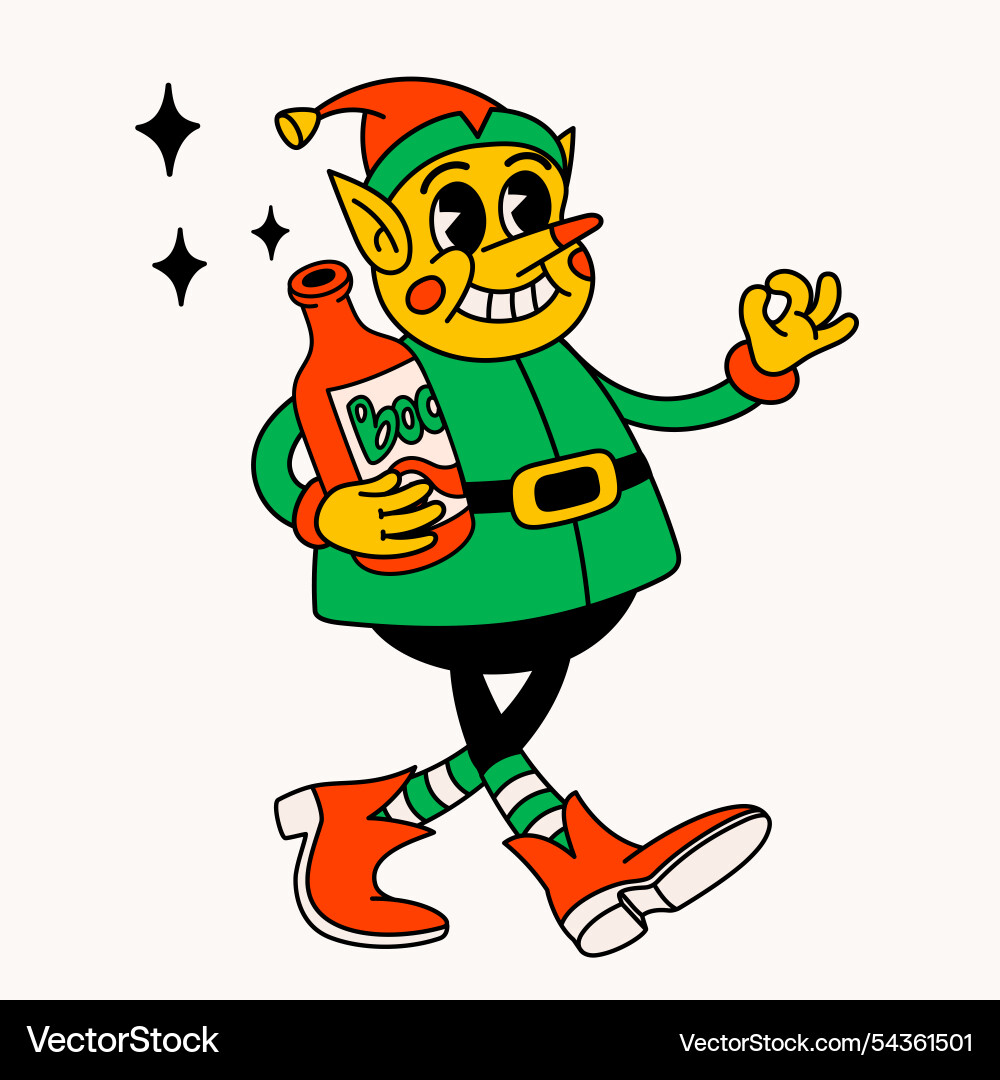 Drunk santas elf groovy vintage funny Royalty Free Vector