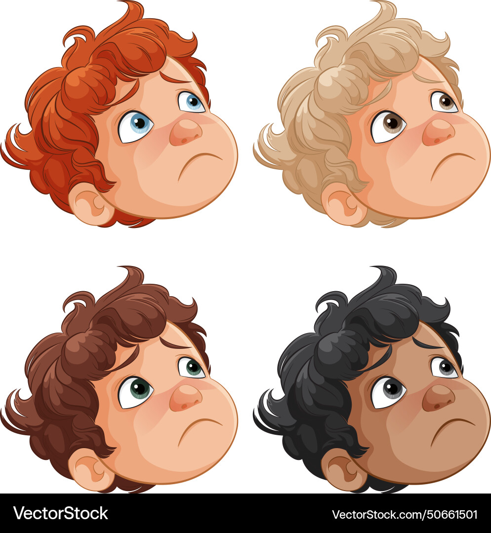 Four children showing puzzled expressions Vector Image