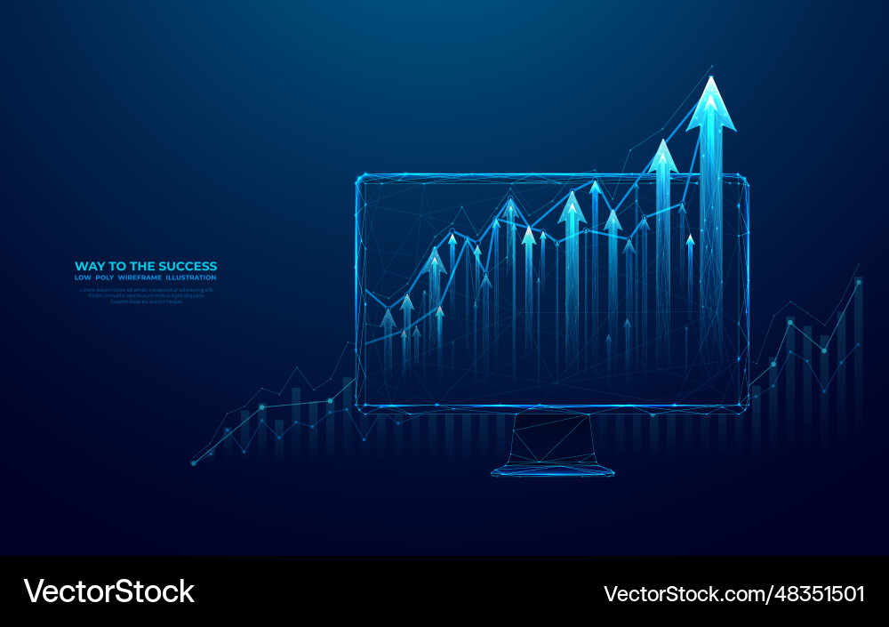 Growing graph chart on a computer monitor screen Vector Image