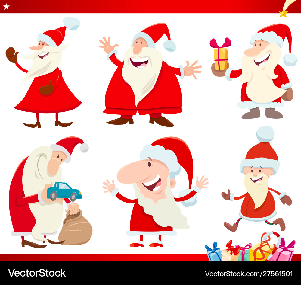 Santa claus on christmas time cartoon set Vector Image