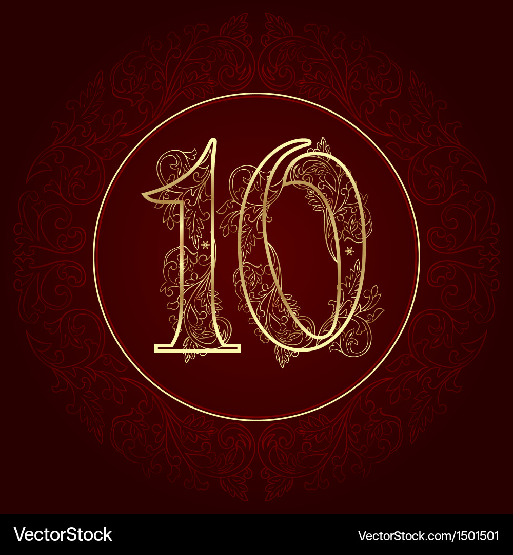 Vintage floral number 10 Royalty Free Vector Image