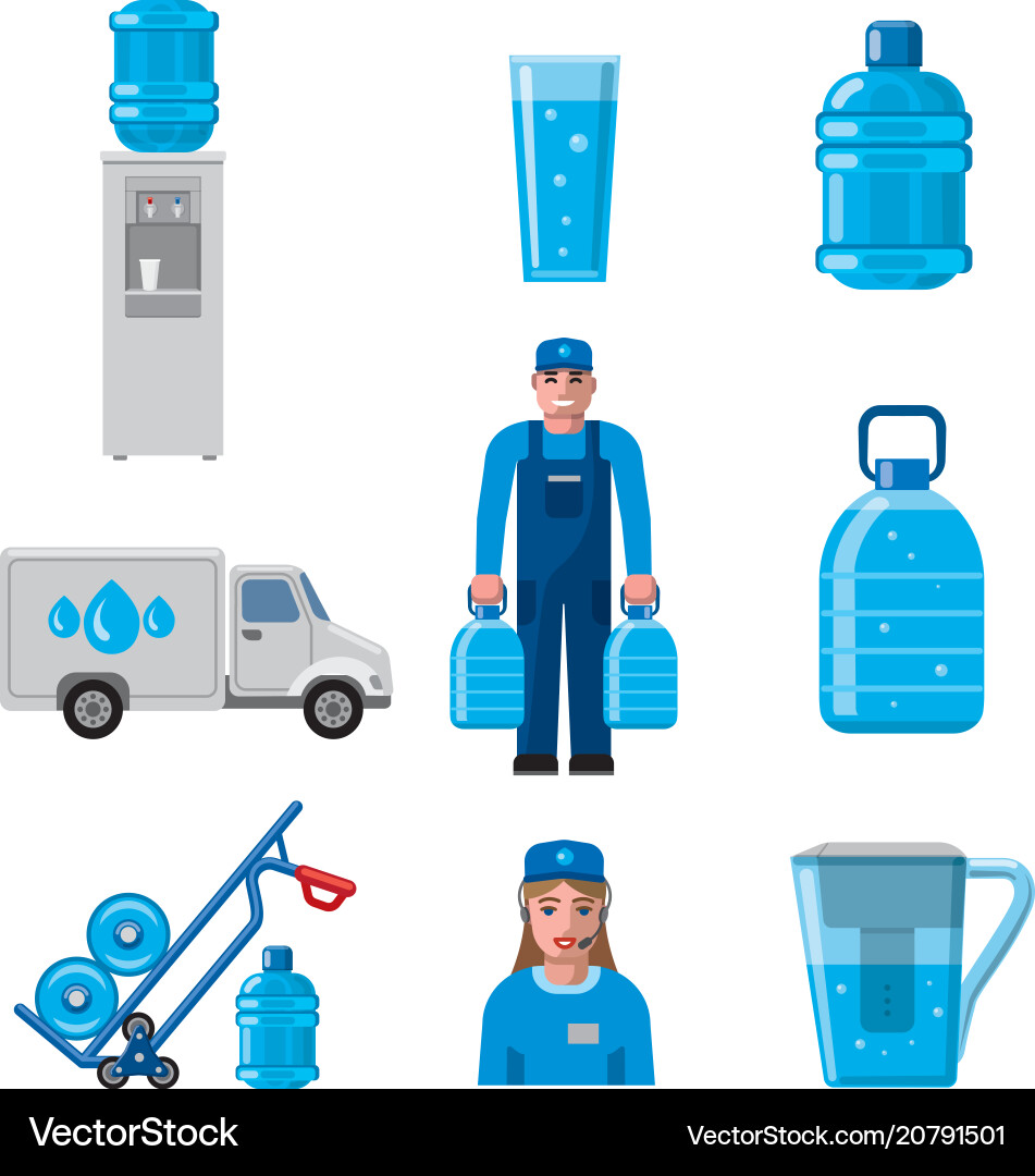 Water delivery service icons Royalty Free Vector Image