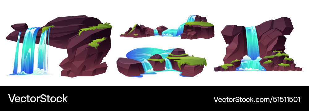 Waterfall and mountain river stream cartoon Vector Image