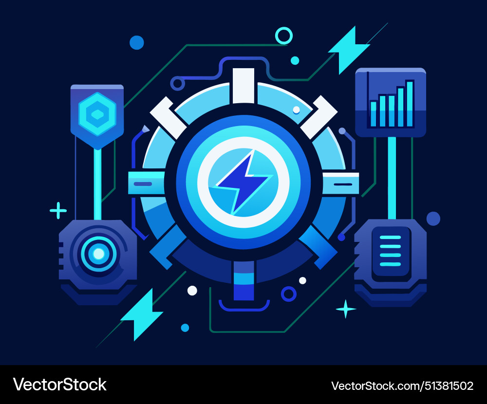 Blue light circle center cyberspace on dark Vector Image