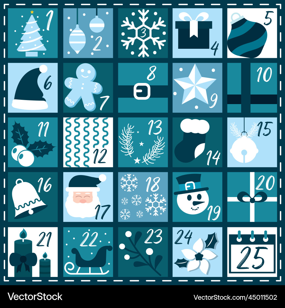 Blue monochromed advent calendar with traditional Vector Image