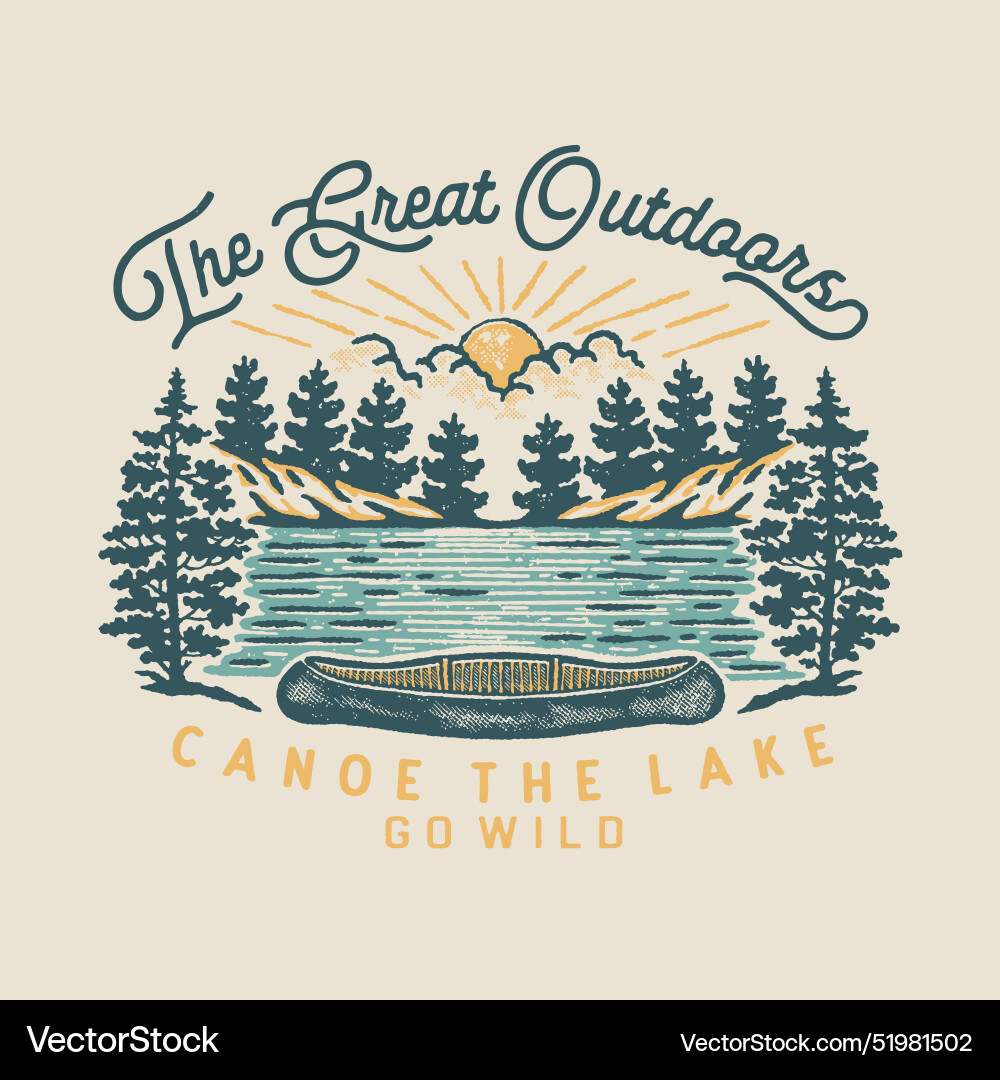 Canoe adventure lake Royalty Free Vector Image