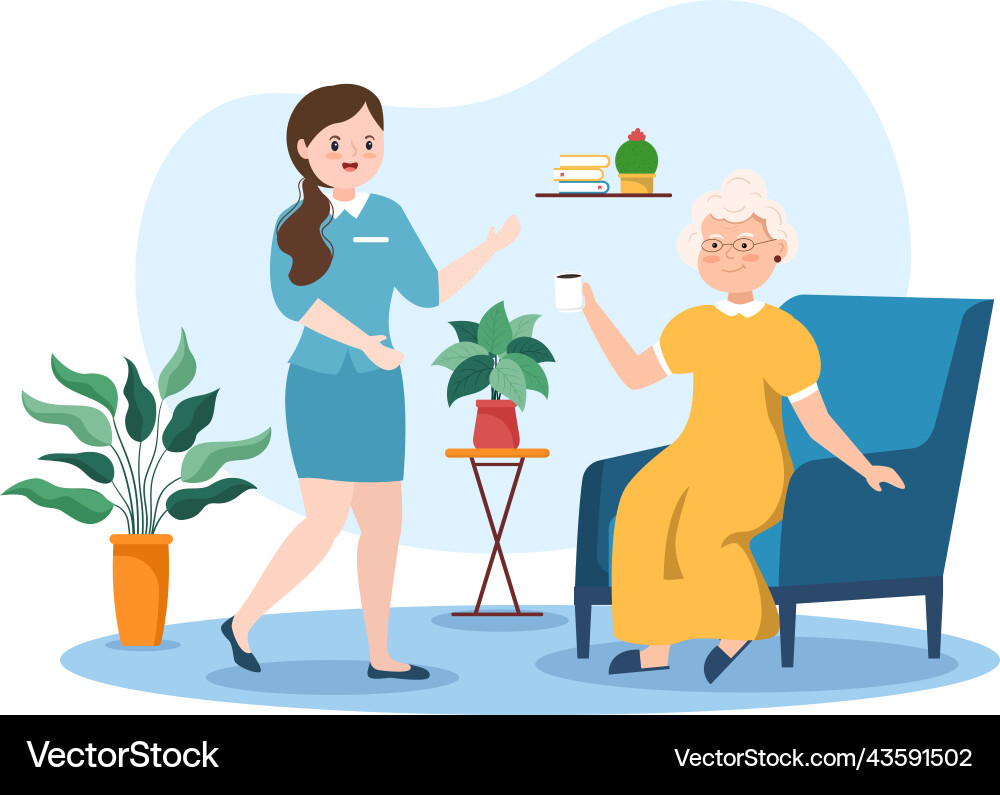 Elderly care services hand drawn cartoon flat Vector Image