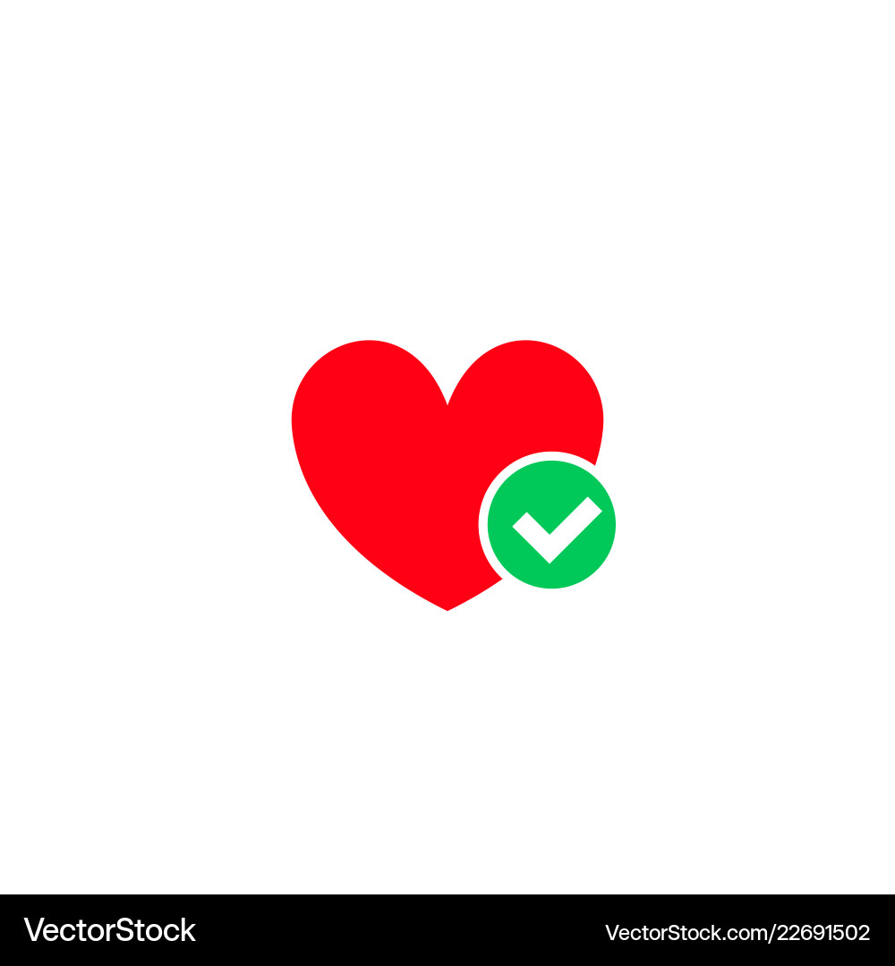 Heart and green tick checkmark icon Royalty Free Vector