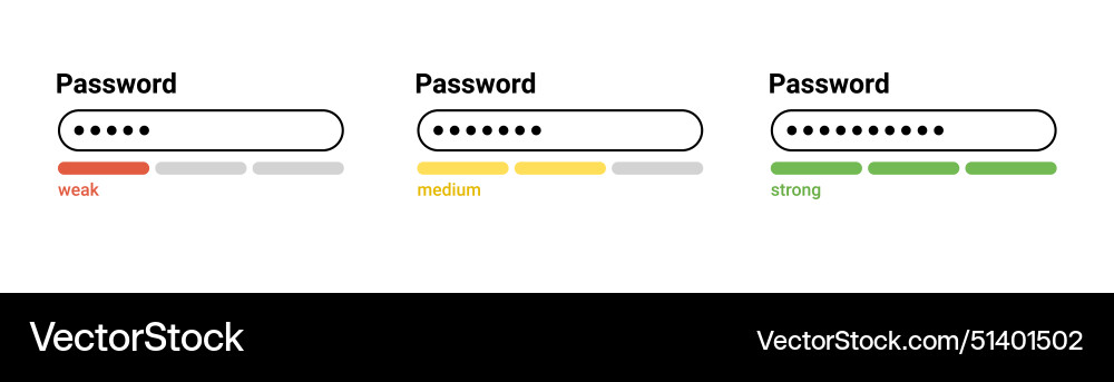 Password weak medium strong interface password Vector Image Password weak medium strong interface password Vector Image