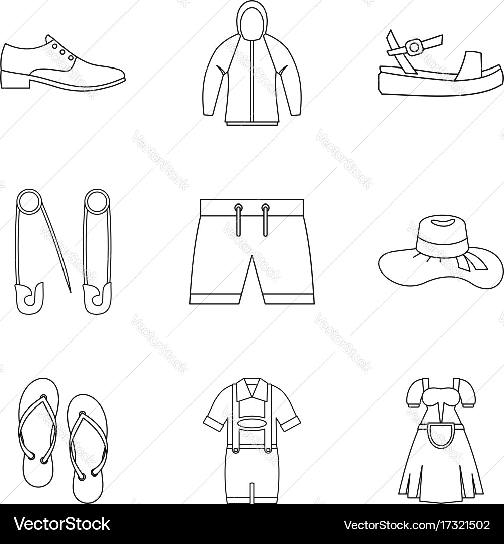 Summer clothes icon set outline style Royalty Free Vector