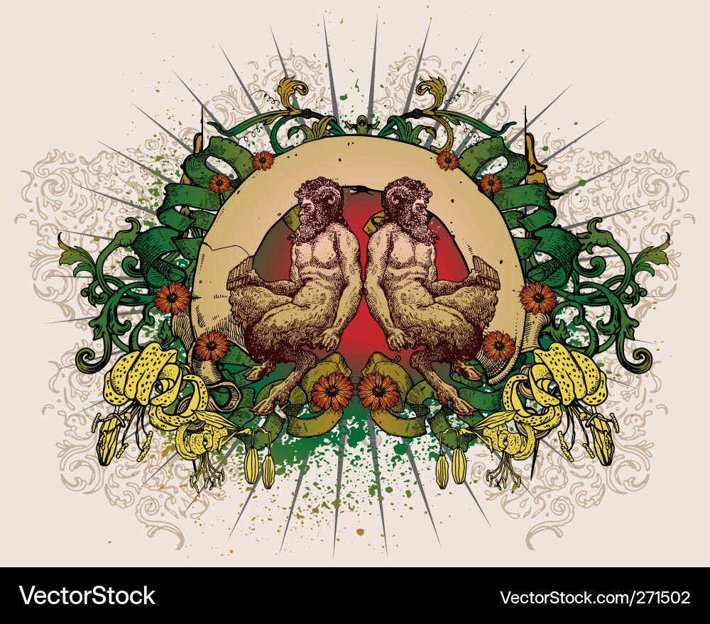 T-shirt design with two satyr Royalty Free Vector Image