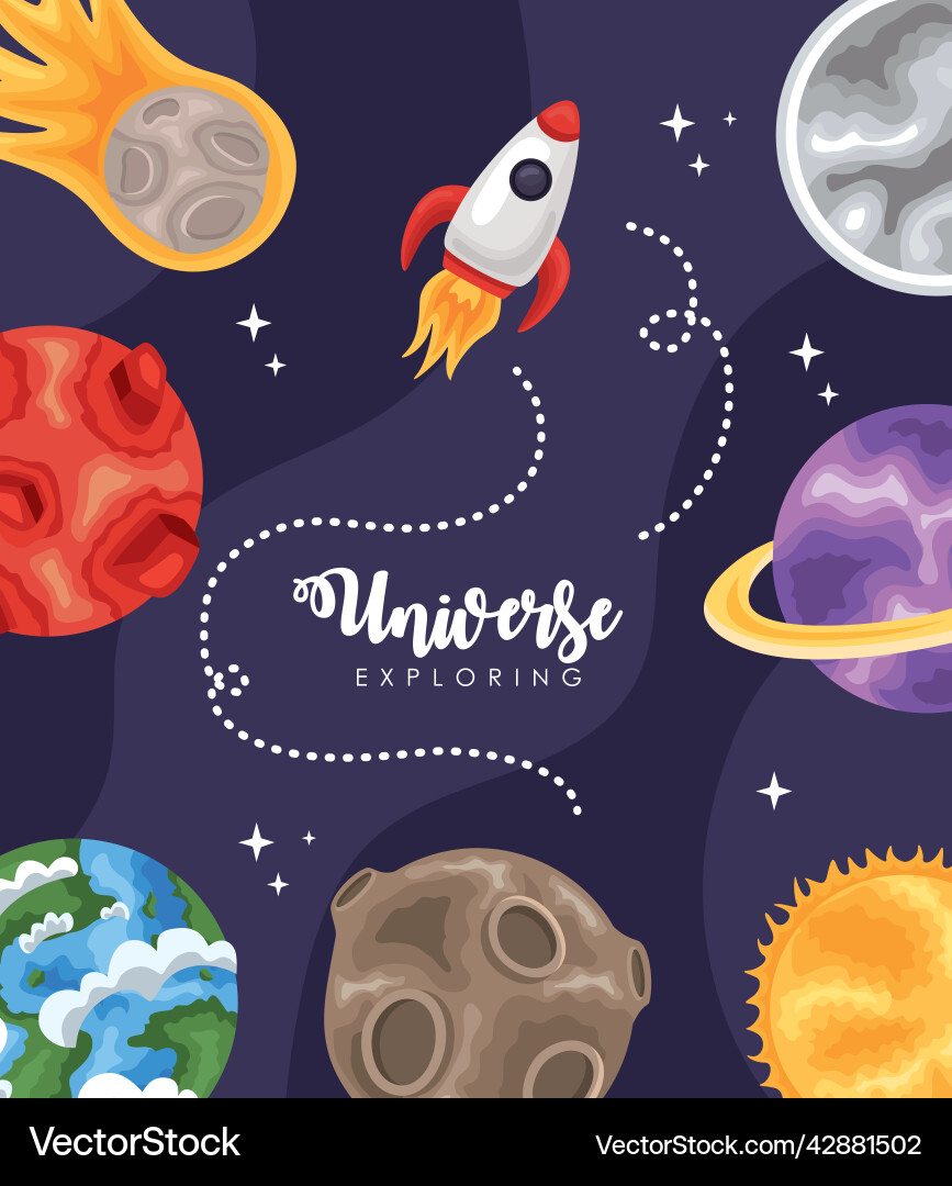 Universe exploring lettering Royalty Free Vector Image