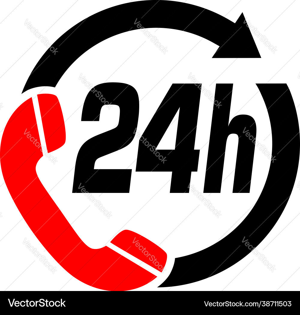 24 hour hotline phone symbol Royalty Free Vector Image