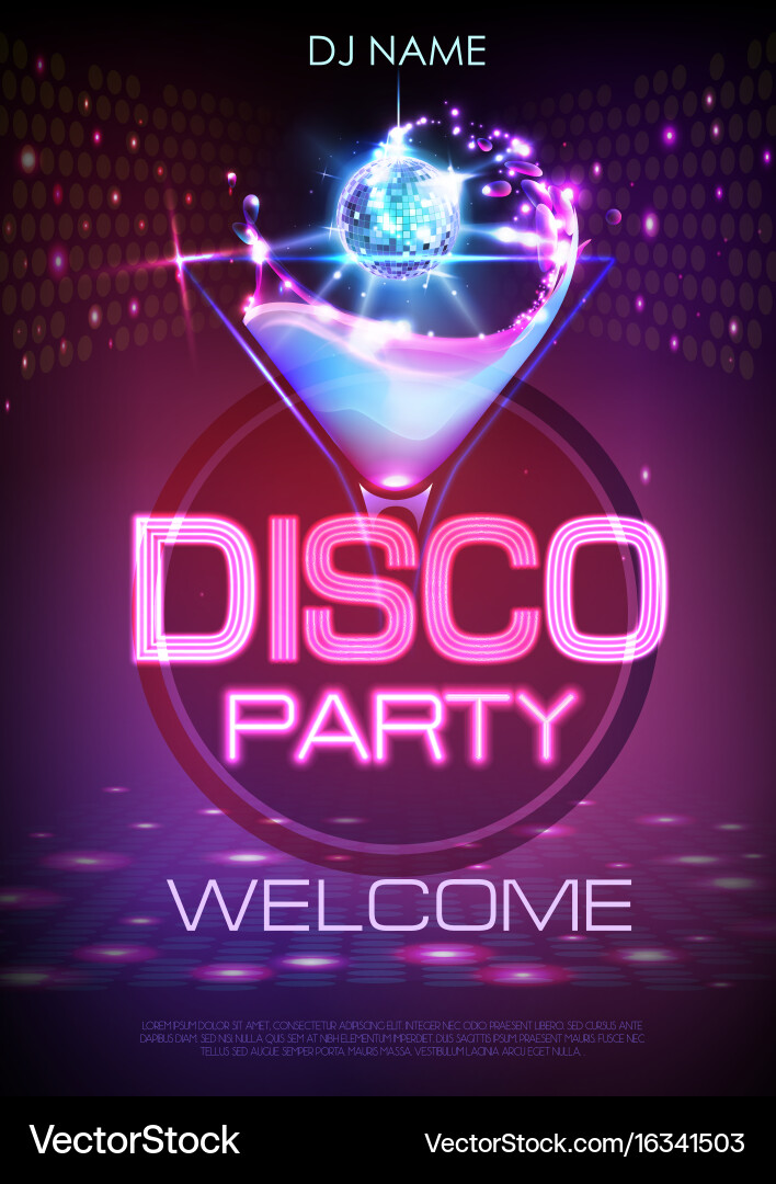 Neon disco cocktail party poster Royalty Free Vector Image
