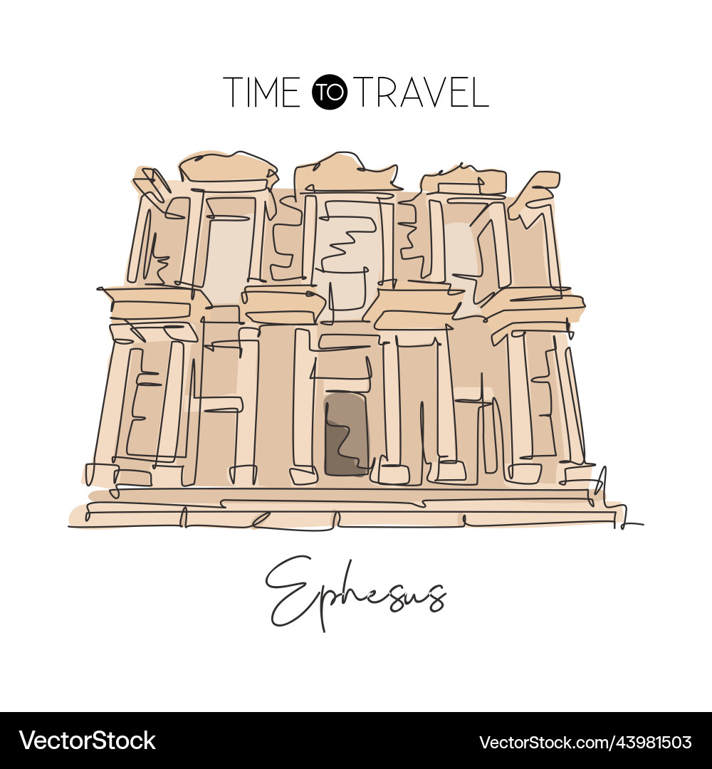 Single continuous line drawing ephesus ancient Vector Image
