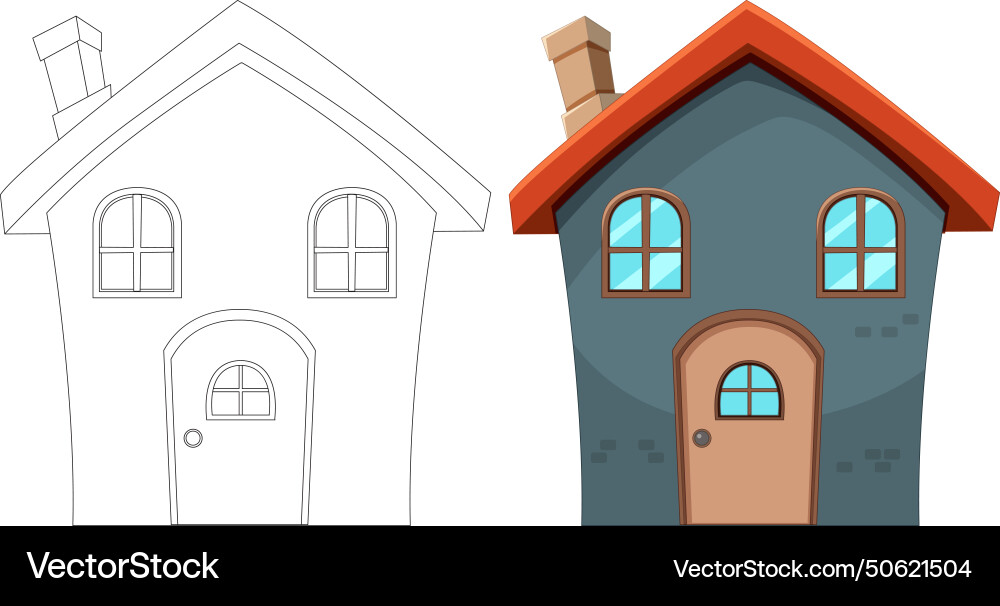 A house before and after coloring Royalty Free Vector Image