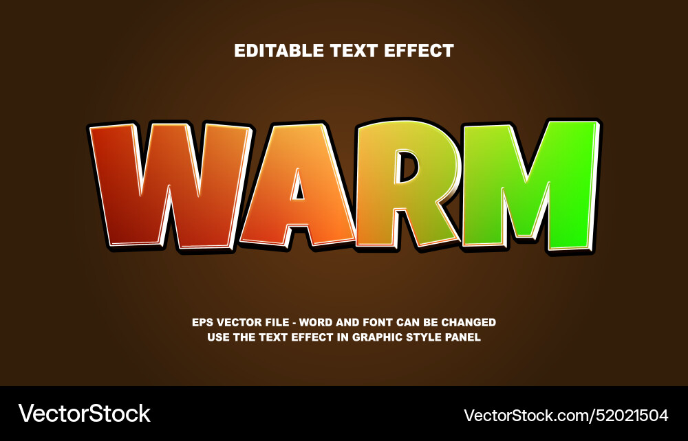 Editable text effect warm 3d template Royalty Free Vector