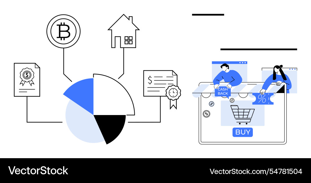 Financial activities visualization with pie chart Vector Image
