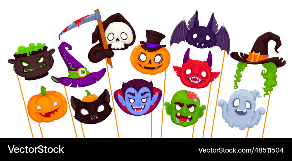 Halloween Photo Booth Masks & Props Royalty Free Vector