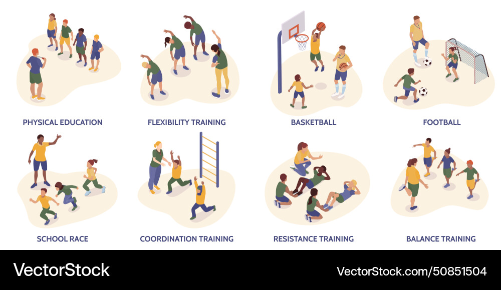 Isometric pe lesson compositions Royalty Free Vector Image
