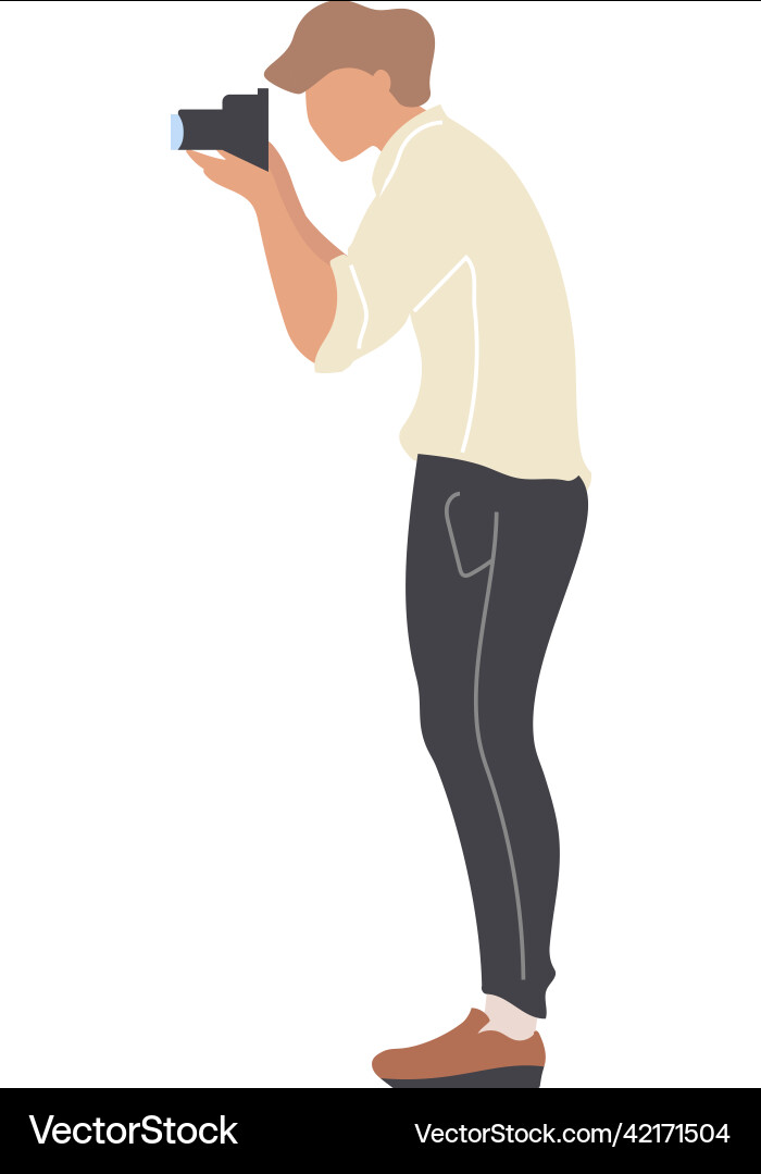 Young man taking picture with camera semi flat Vector Image