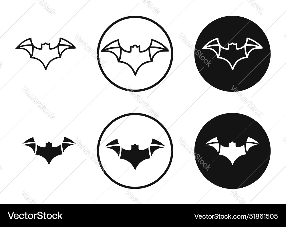 Bat icon set in black and white outlines Vector Image