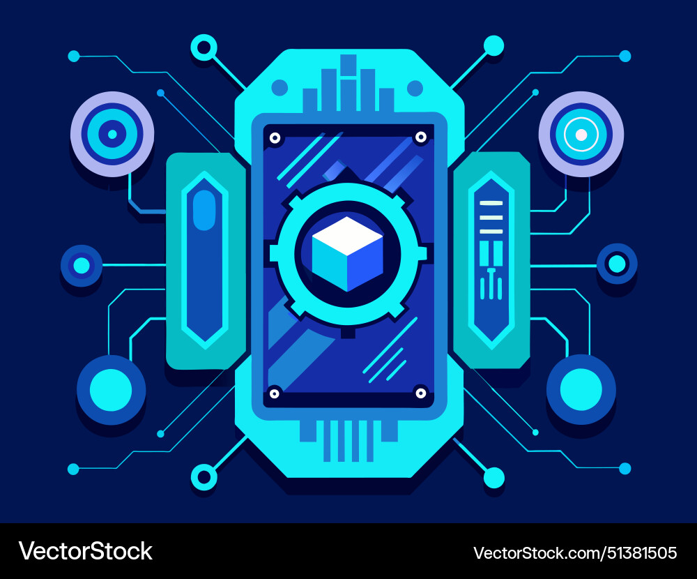 Blue light circle center cyberspace on dark Vector Image