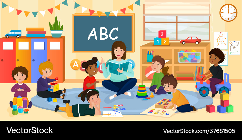 Children in a kindergarten group behavior Vector Image