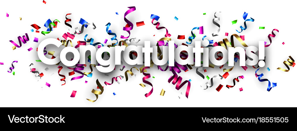 Congratulations banner with colorful serpentine Vector Image
