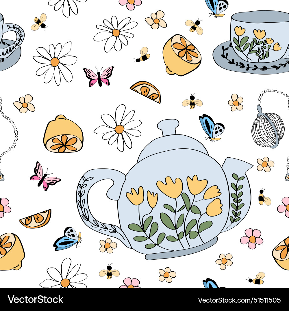 Cute english tea party seamless pattern Royalty Free Vector