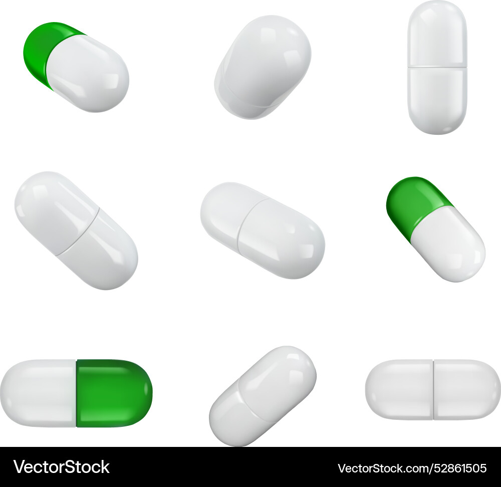 Medicine capsule pills pharmaceutical 3d capsules Vector Image