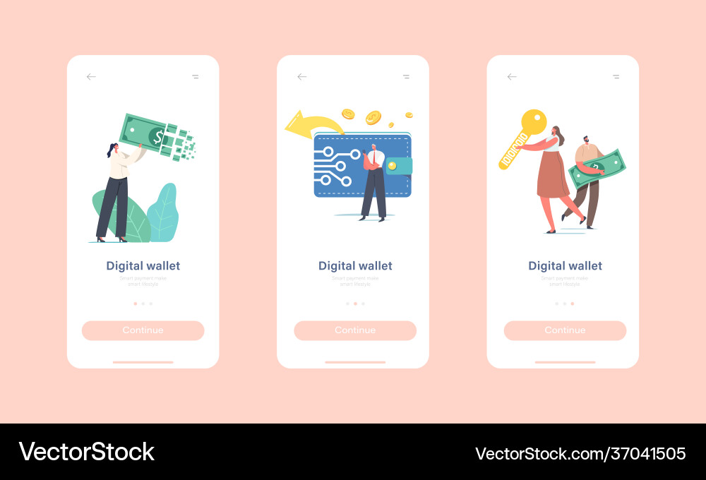 Mobile Wallet App Onboarding Screens Royalty Free Vector