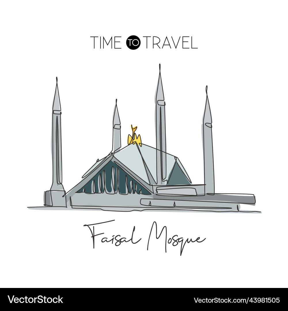 One single line drawing shah faisal mosque Vector Image