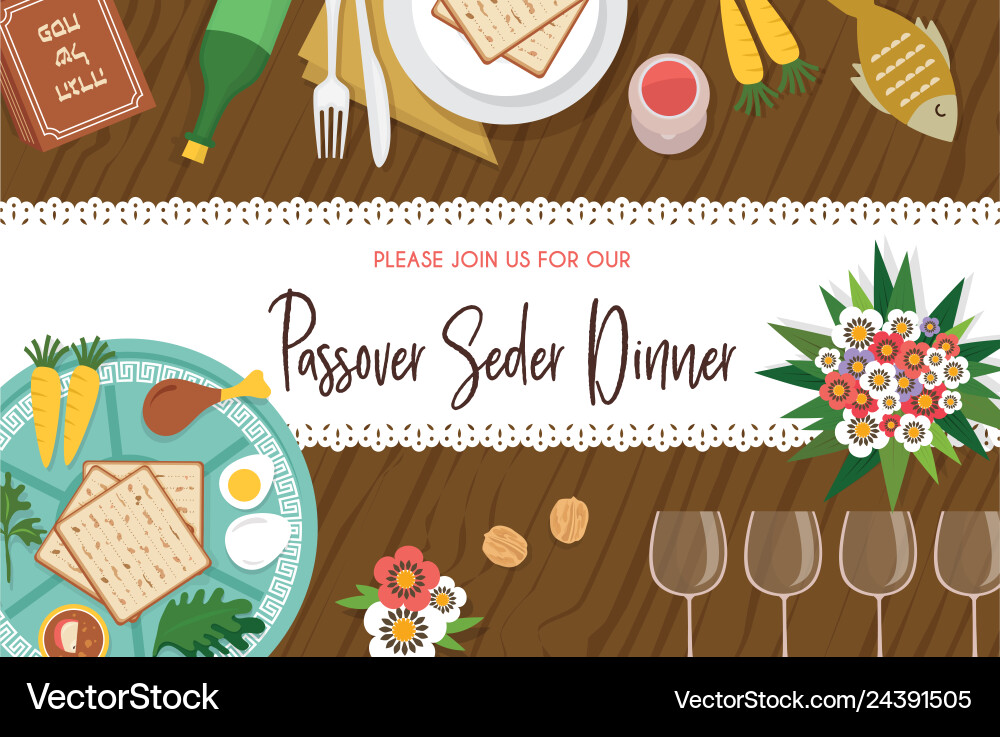 Passover seder table with plate and other Vector Image