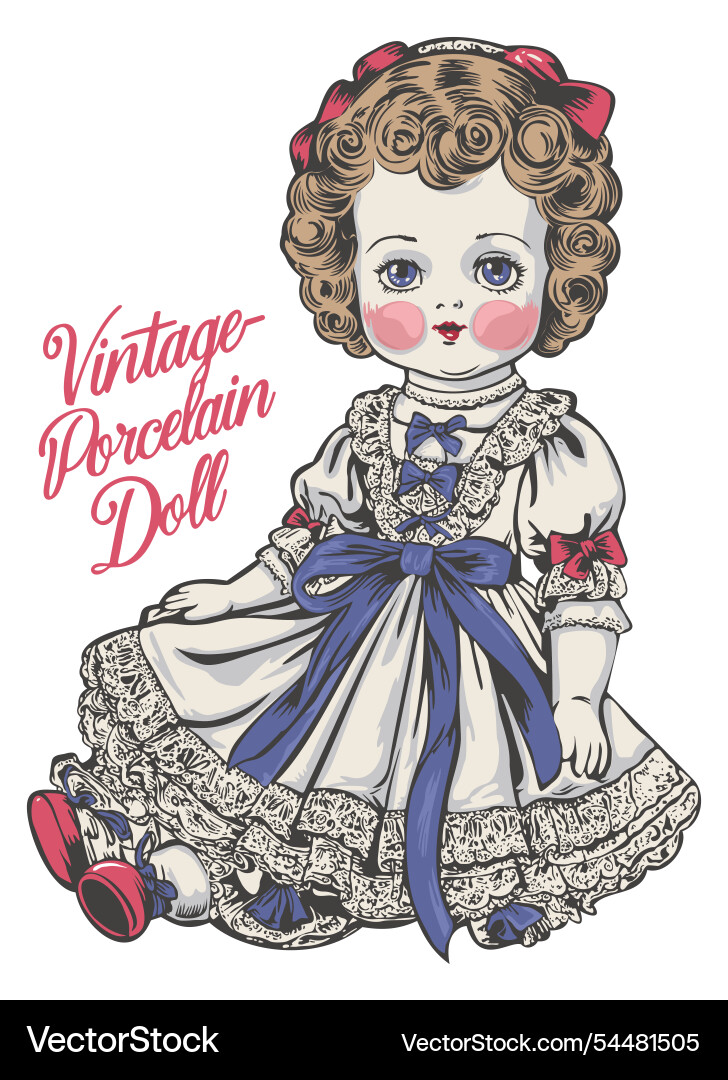 Vintage porcelain doll isolated Royalty Free Vector Image