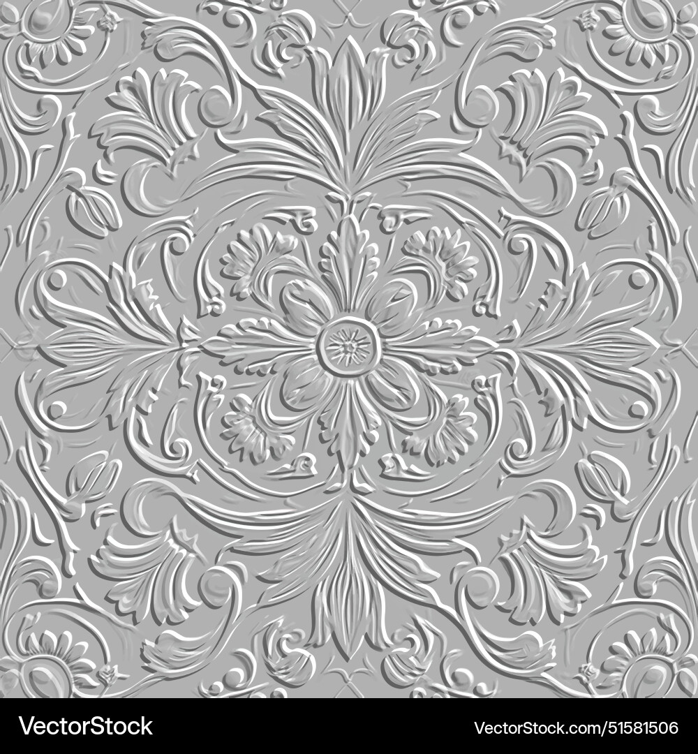 3d emboss white vintage baroque damask style Vector Image