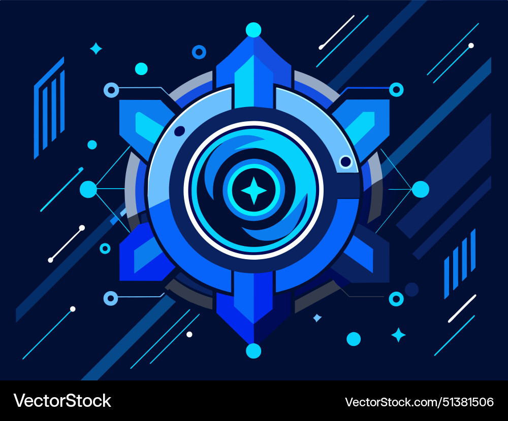 Blue light circle center cyberspace on dark Vector Image