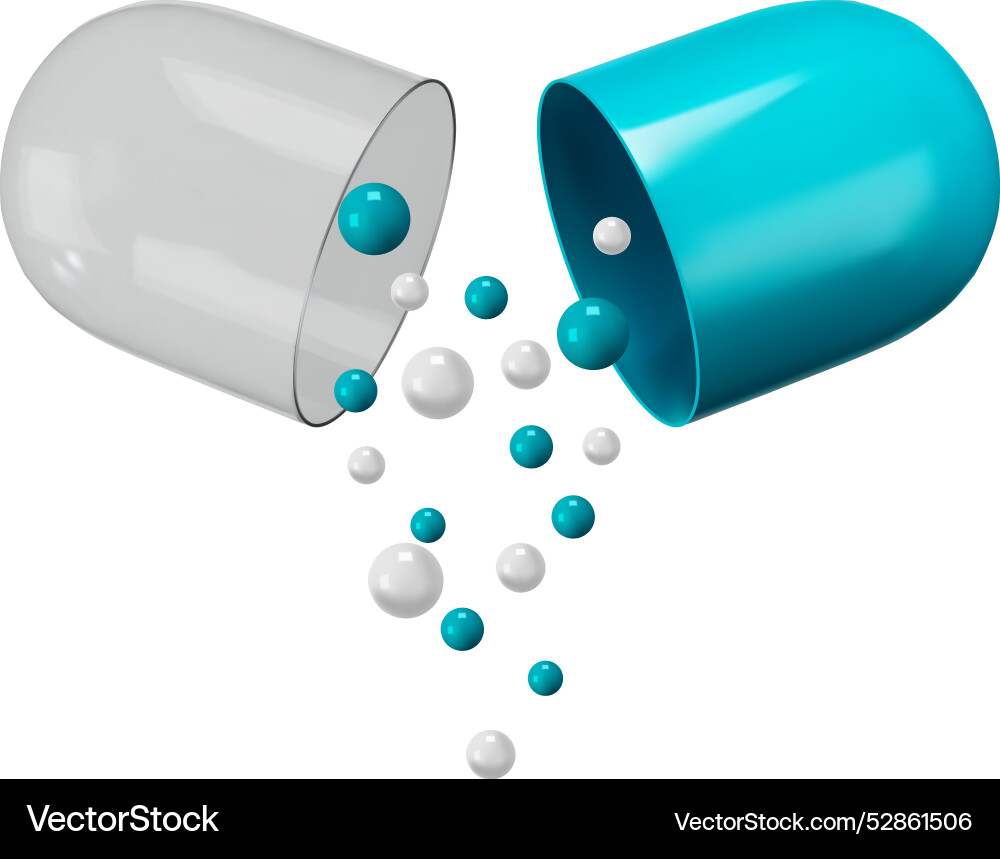 Capsule pill with falling granules open Royalty Free Vector