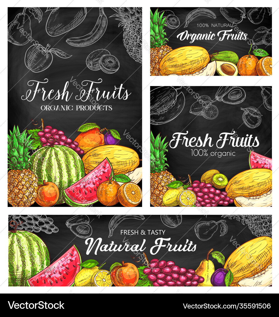 Fresh Fruits Sketch Banners Royalty Free Vector Image