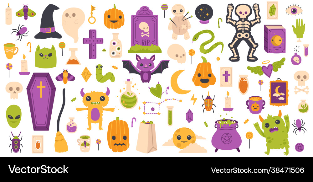 Halloween elements hand drawn pumpkin Royalty Free Vector