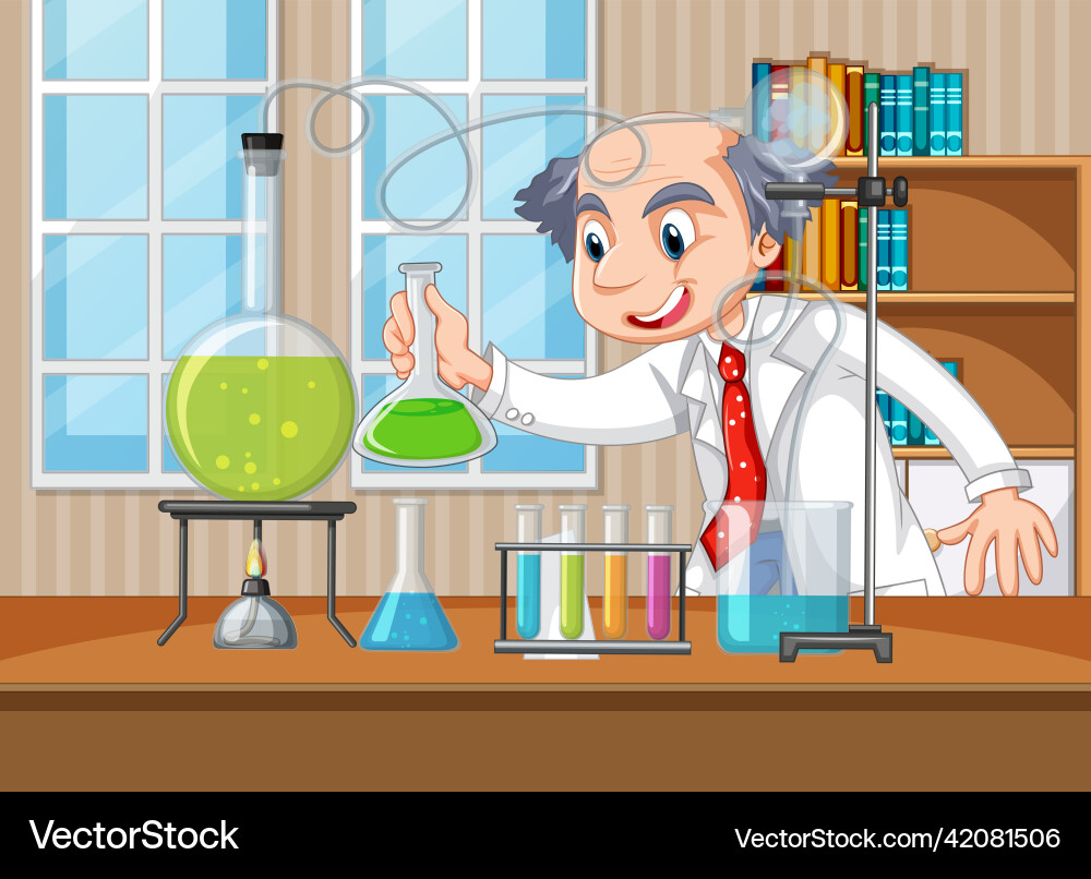 Laboratory scene with scientist cartoon character Vector Image