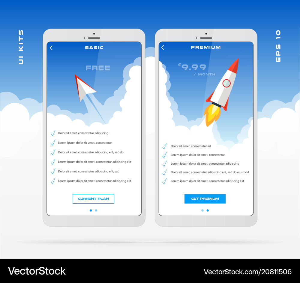 Mobile app design template for price list set Vector Image