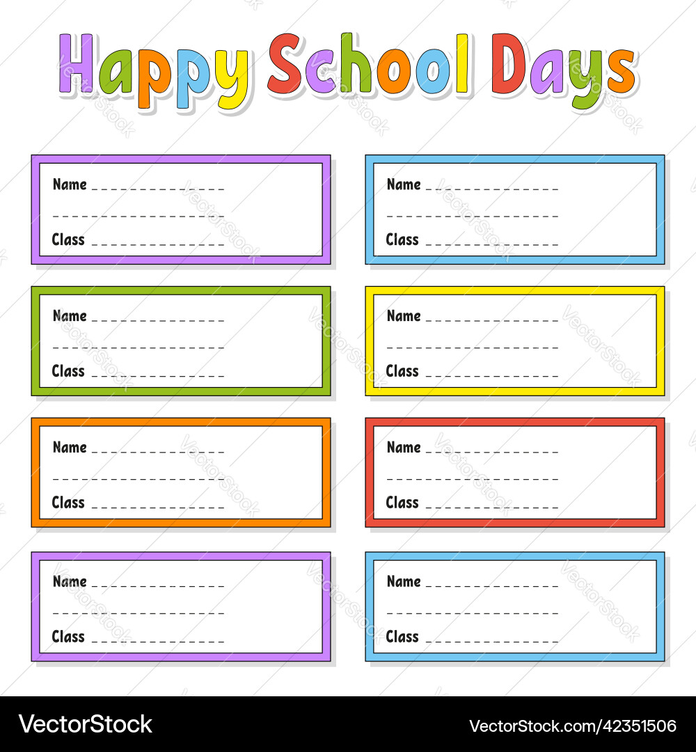 Name and class back to school labels set stickers Vector Image