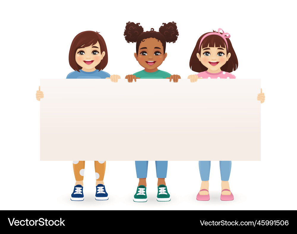 Smiling girls with board Royalty Free Vector Image