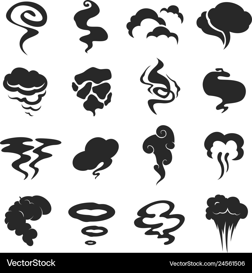 Smoke black icon flowing stream in air set Vector Image