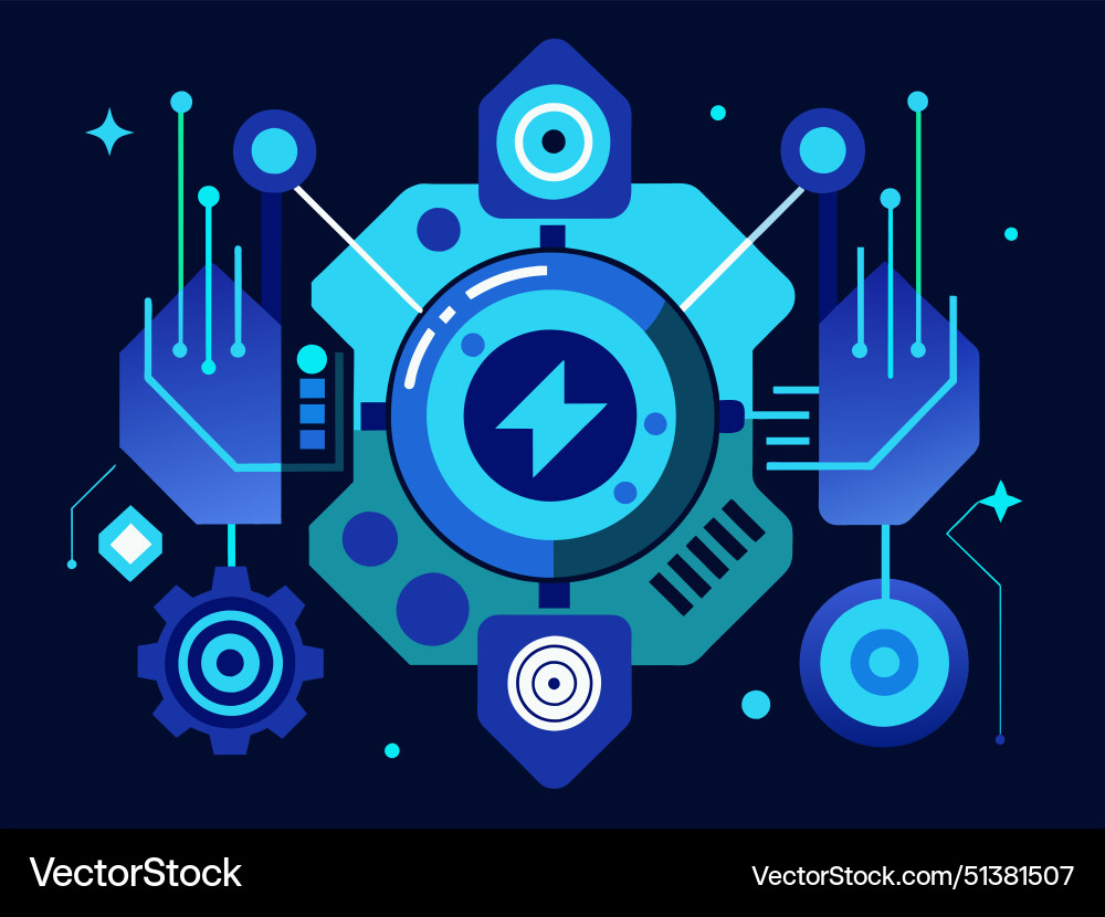 Blue light circle center cyberspace on dark Vector Image