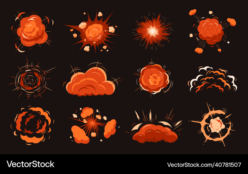 Cartoon fire explosion war bomb blast effects Vector Image
