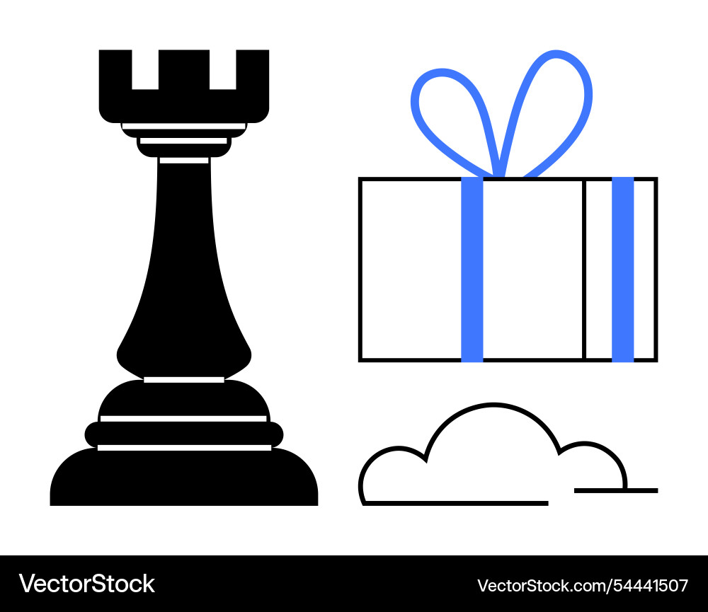 Chess rook piece wrapped gift with bow and cloud Vector Image